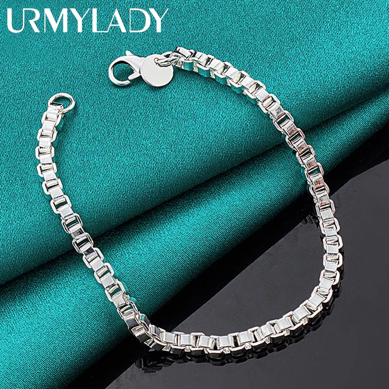 URMYLADY-925-Sterling-Silver-4mm-Box-Chain-Bracelet-For-Men-Women ...