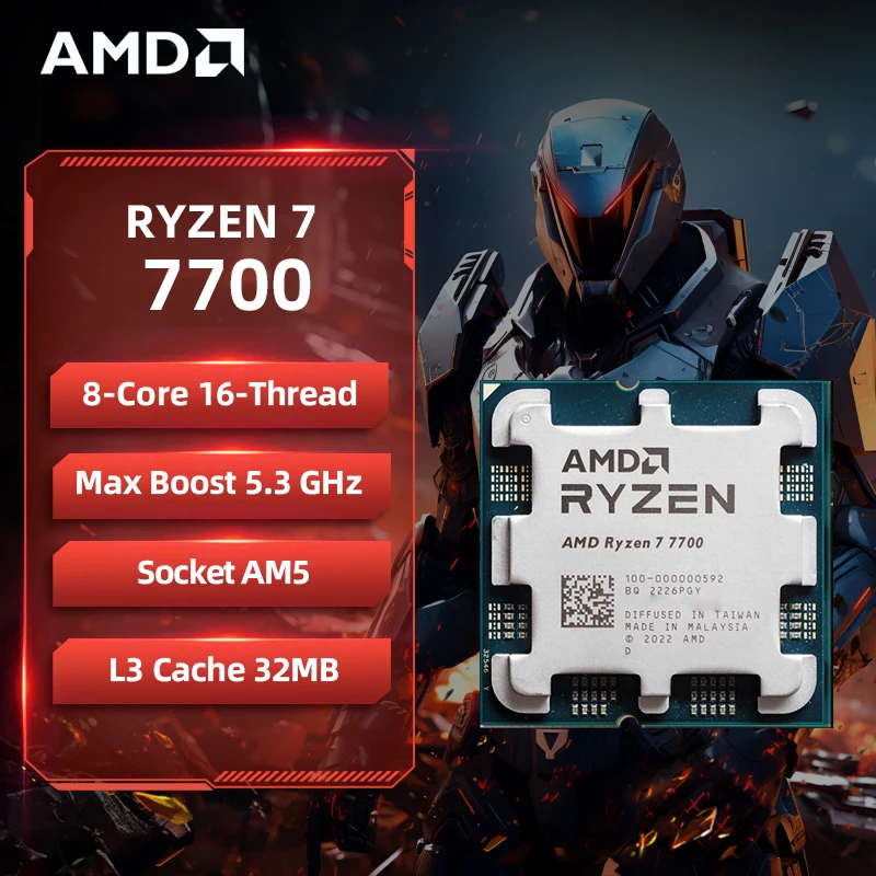 AMD Ryzen 7 7700 R7 7700 CPU 8-Core 16-Thread 5.3GHz Unlocked Desktop ...
