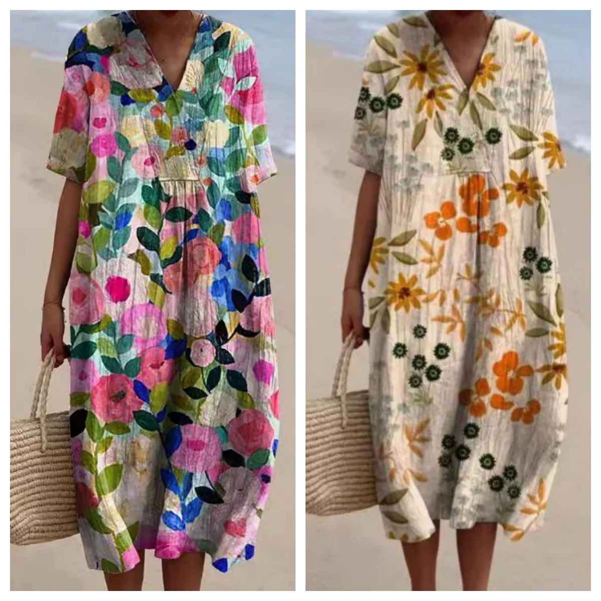 Women-Retro-Geometry-Circle-Print-Long-Dress-Spring-Single-Breasted ...