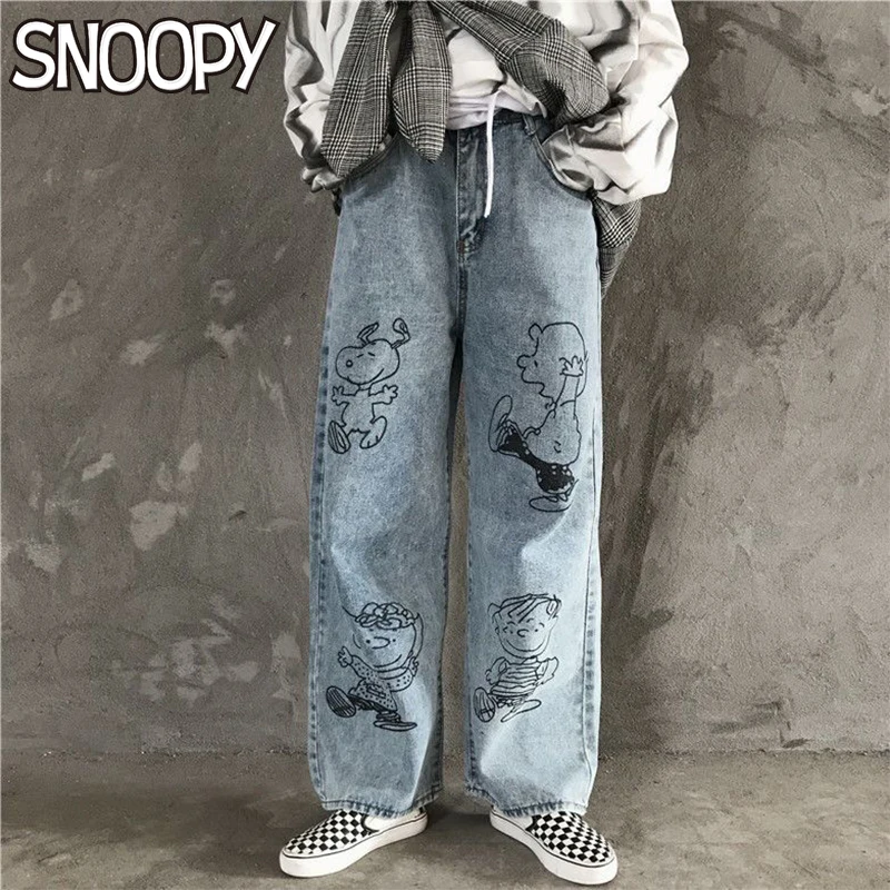 Snoopy-Jeans-Fashion-Women-Clothing-Straight-Leg-Pants-Y2K-Female-High ...