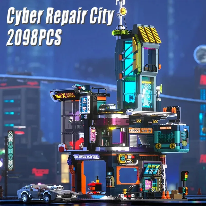 2098PCS Cyberpunk Repair City Building Blocks Creative Street View ...