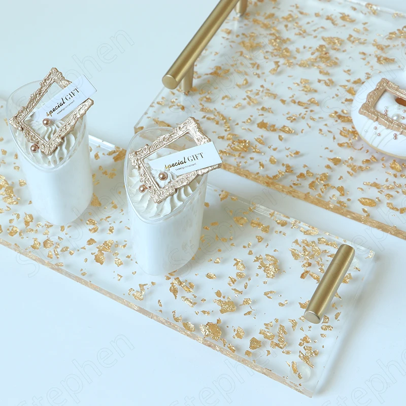 Acrylic Tray Gold Handles | Trays Candy Color Gold | Transparent Gold ...