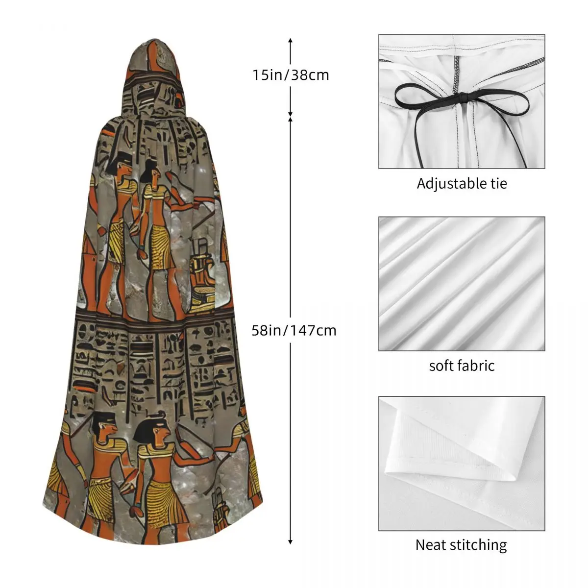 Hooded Cloak Unisex Cloak with Hood Ancient Egyptian Hieroglyphics ...