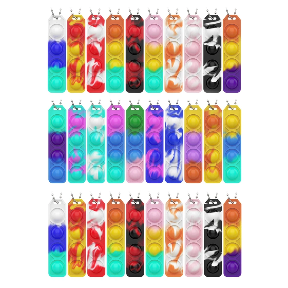 30/80Pcs Mini Push Pop Anti-Stress Bubble Fidget Toys Pack Keychain ...