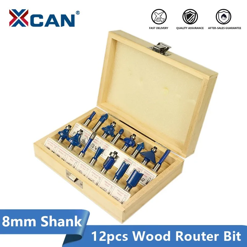 XCAN 12pcs Router Bit Set 8mm Shank Flush Trim/Round Over/V Bit ...