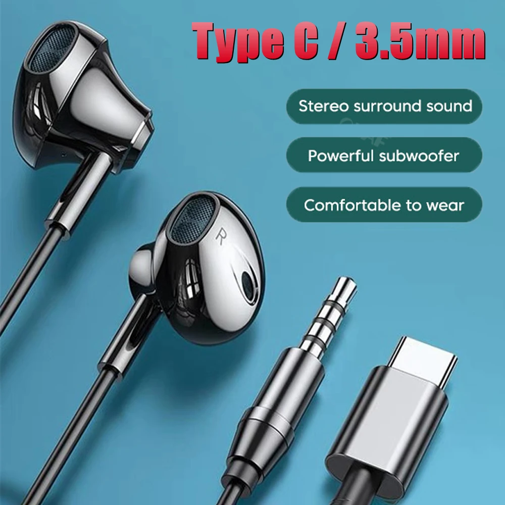3.5mm/Type-c Headphones Sport Music Headset 9D Surround Earphones Mic In-ear Wired Headphones ...