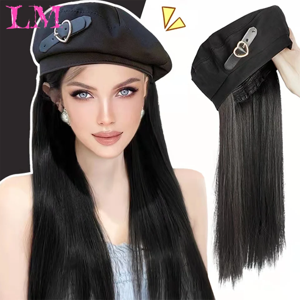 LM-Long-Hair-Hat-Wig-Integrated-Detachable-Long-Straight-Hair-Beret ...