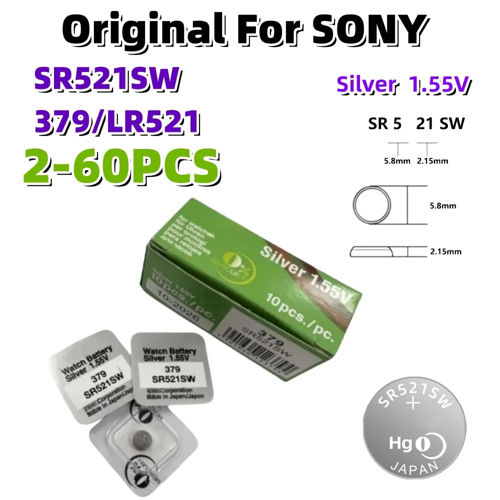 2-60PCS-Original-For-SONY-LR521-SR521-Button-Batteries-SR521SW-379A-379 ...