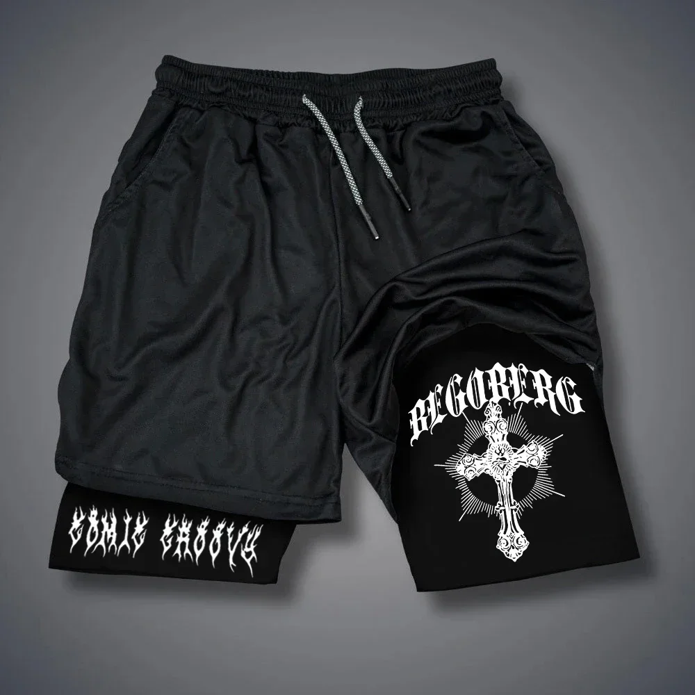 Men 2 in 1 Sports Shorts Gothic Pattern Short Pants Fitness Running ...