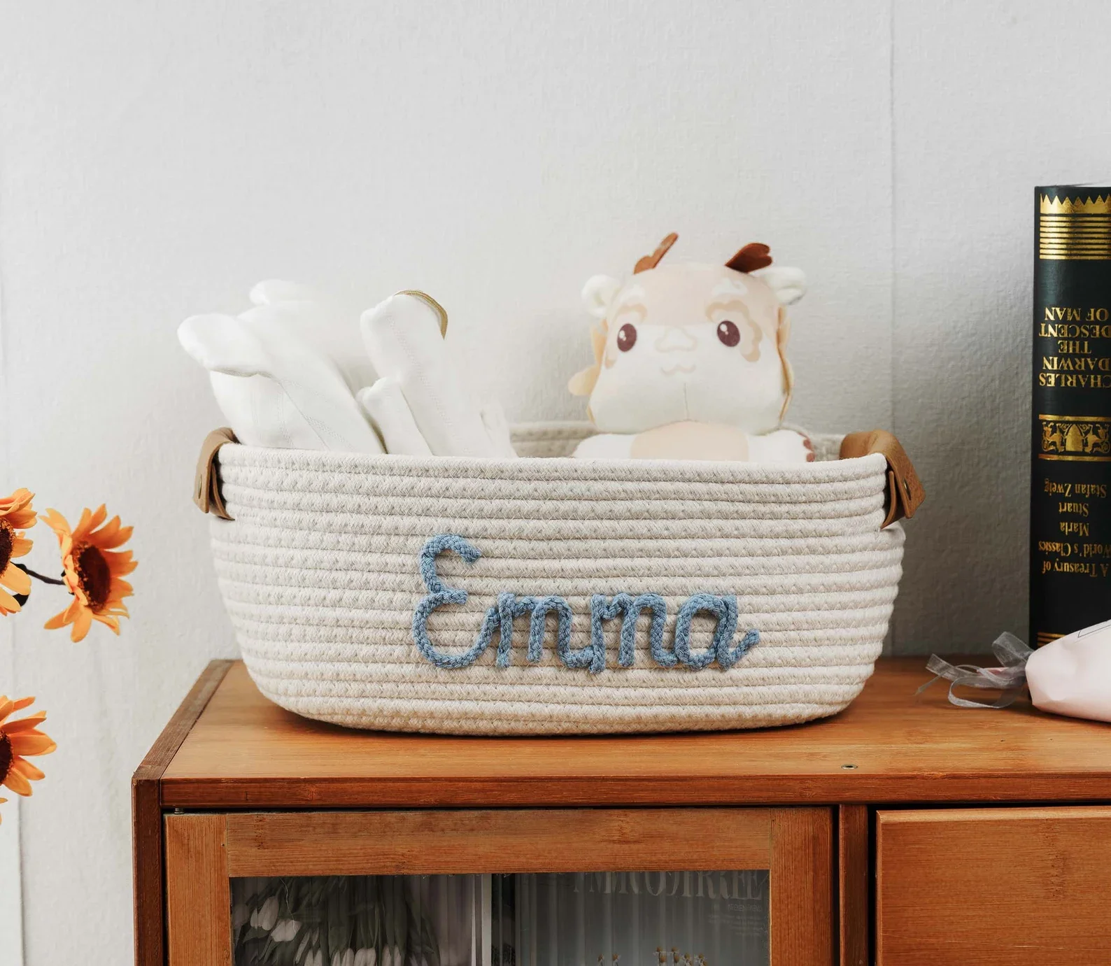 Personalized Baby Shower Basket, Custom Baby Boy Girl Name Basket ...