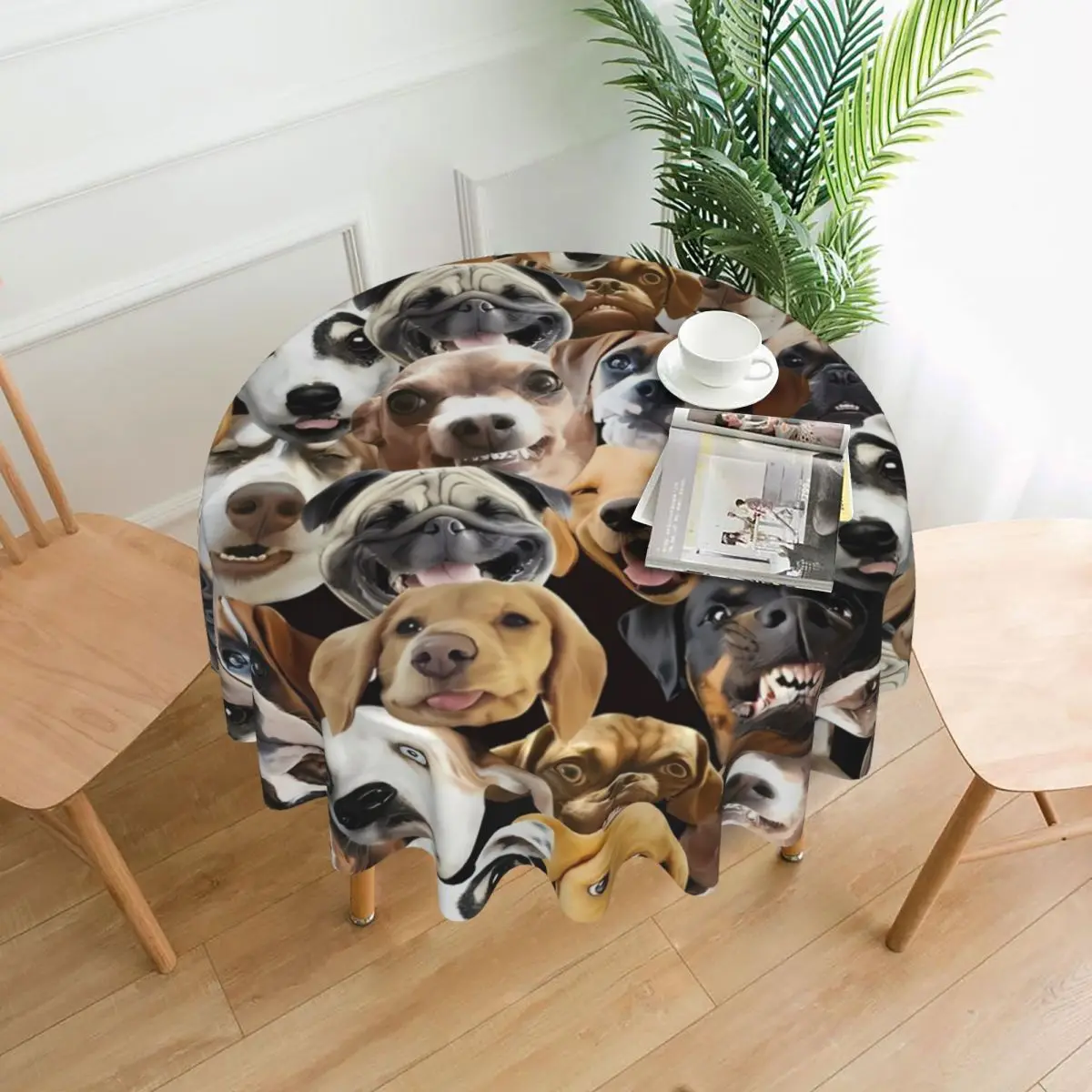 Dog Face Collage Tablecloth Cute Animal Funny Round Table Cloth For ...