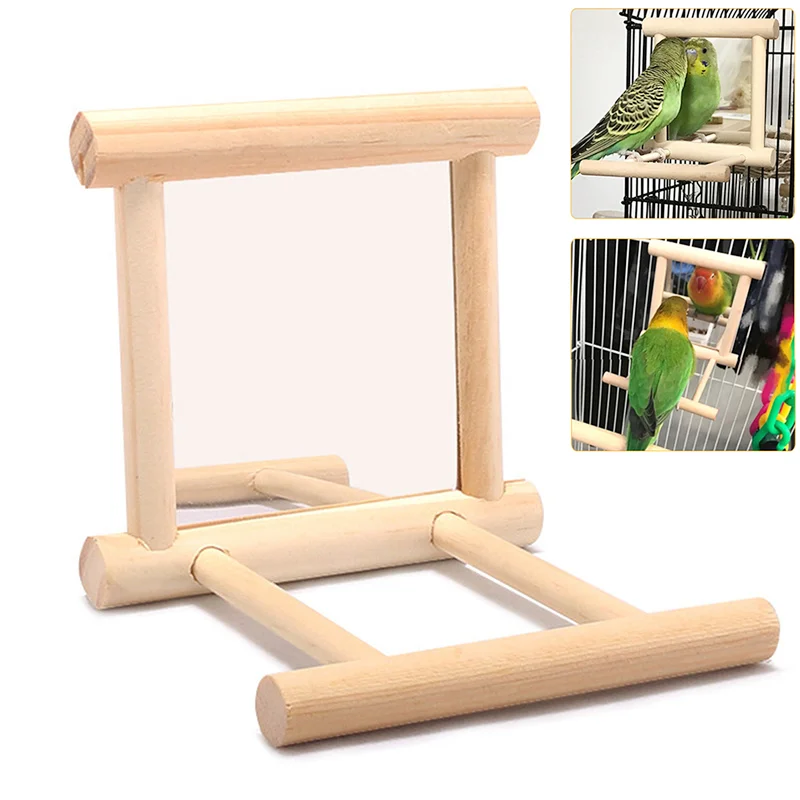 Bird Mirror Wooden Interactive Play Toy With Perch For Small Parrot ...