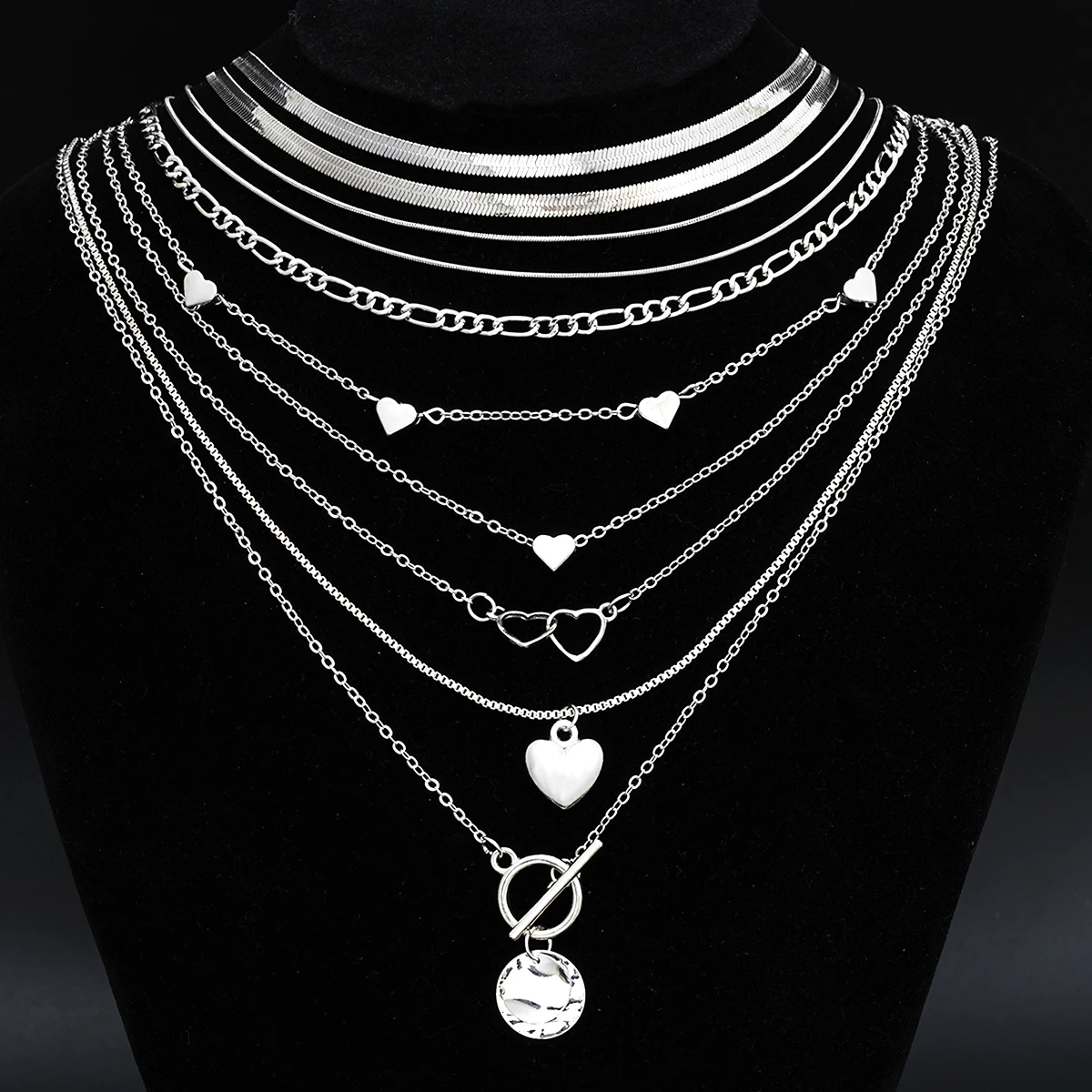 10Pcs/Set Women's Simple Stackable Pendant Necklaces Set Fashion Love ...