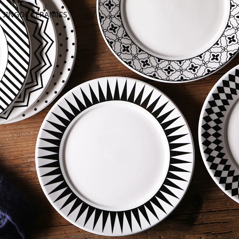 Hot-Creative-Black-and-White-Geometric-Tableware-Ceramic-Plate-Dish ...