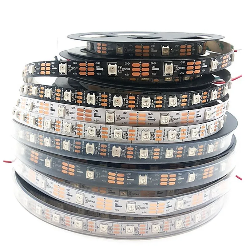 1M/5M WS2812B 30/60/144 Leds/M Smart Pixel Strip, zwart/Wit Pcb, IP30 ...