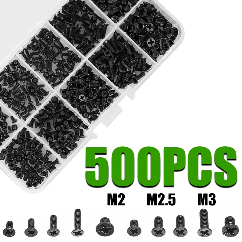 500PC-M2-M3-Screw-Set-KM2-Machine-Laptop-Screw-Flat-Head-Phillips-Drive ...