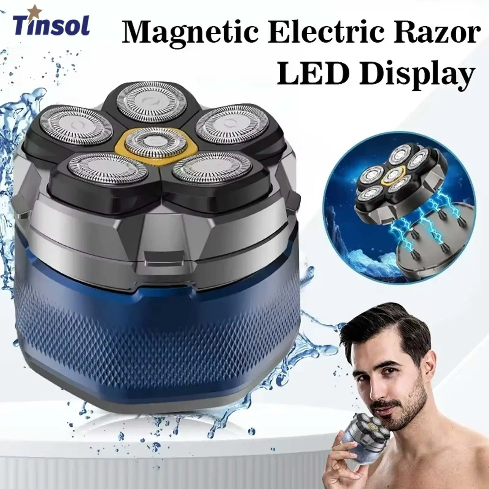 Tinsol Titanium Electric Head Shaver for Bald Men 6D Magnetic Razor ...