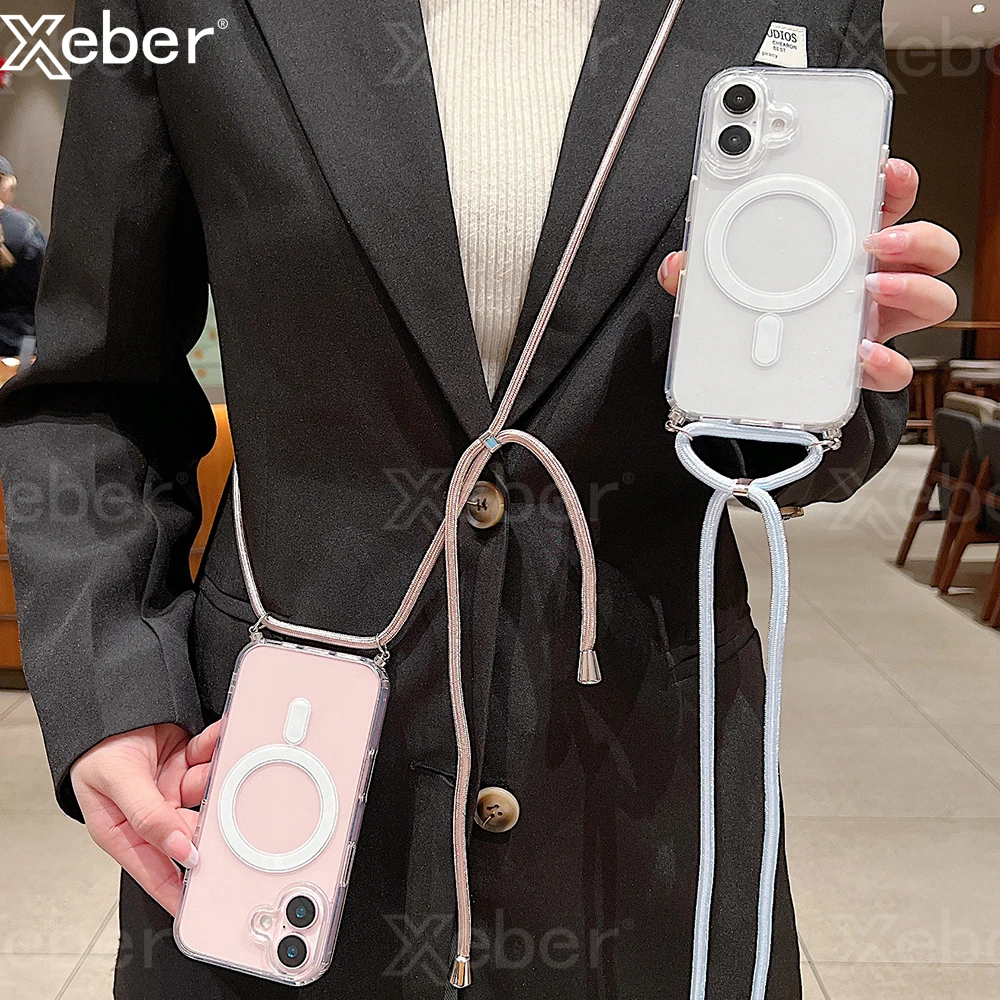 Luxury Crossbody Necklace Cord Rope Clear Magnetic Phone Case for ...