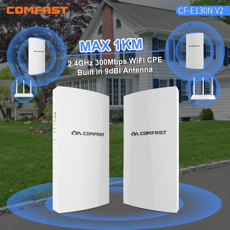 COMFAST CF-E130N 1KM 300Mbps 2.4Ghz 야외 미니 무선 AP 브리지 WIFI CPE 액세스 포인트 9dBi 와이파이 안테나 Nanostation 라우터