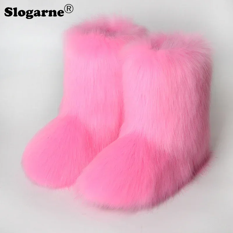 Women-s-Winter-Faux-Fox-Fur-Boots-Outdoor-Luxury-Furry-Snow-Boots-Woman ...