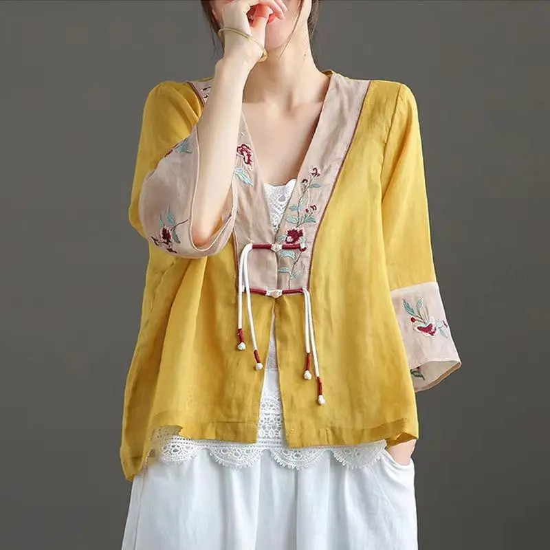 Blusa-cheongsam-vintage-de-lino-y-algod-n-para-mujer-ropa-de-t ...