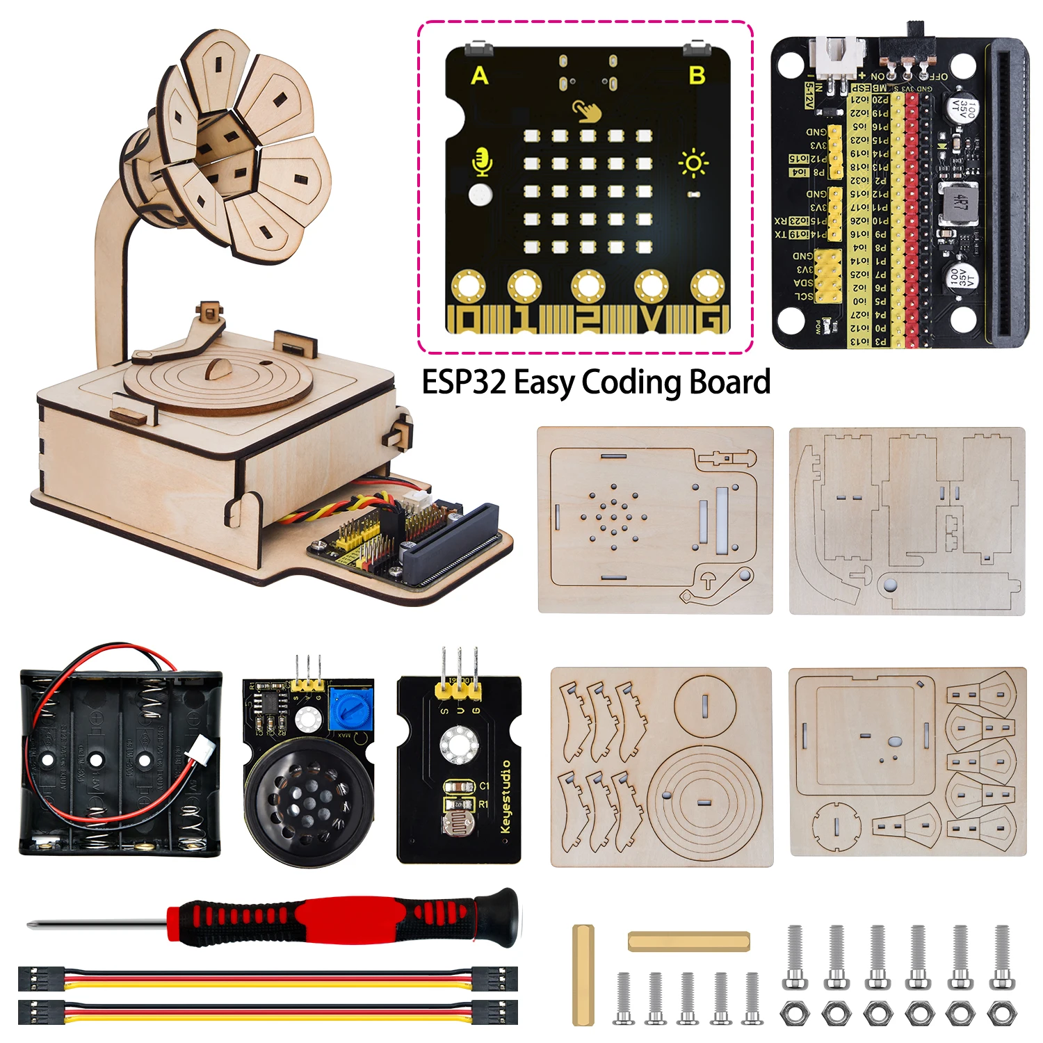 Keyestudio-ESP32-Programming-DIY-Mini-Light-Controlled-Phonograph-Kit-For-Arduino-Programming ...
