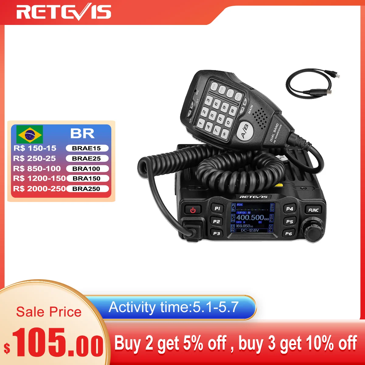 Retevis-RT95-R-dios-de-Carro-Radio-Comunicador-Carro-Profissional-Longo ...