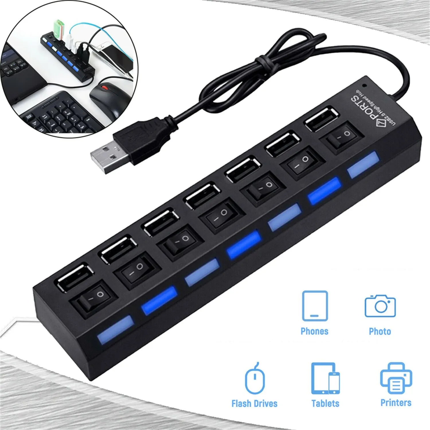 USB-Hub-Hub-USB-Adapter-Multi-Ports-Use-Power-Adapter-Extensor-USB-2-0 ...