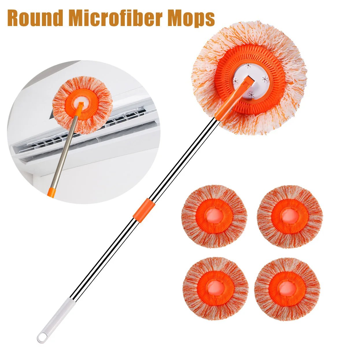 360-Rotatable-Cleaning-Mops-Set-Round-Microfiber-Dust-Mop-with-4 ...