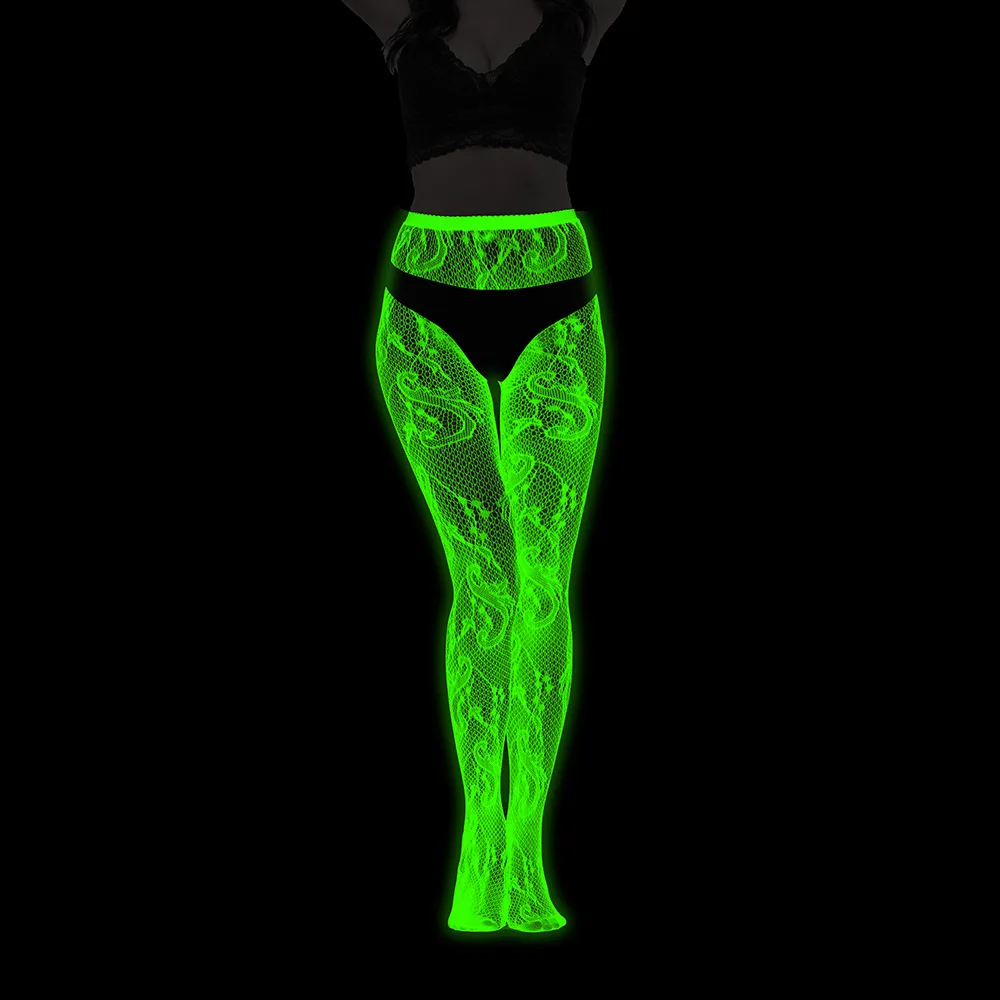 Glow in the Dark Green Luminous Fishnet Stockings White Fluorescent ...