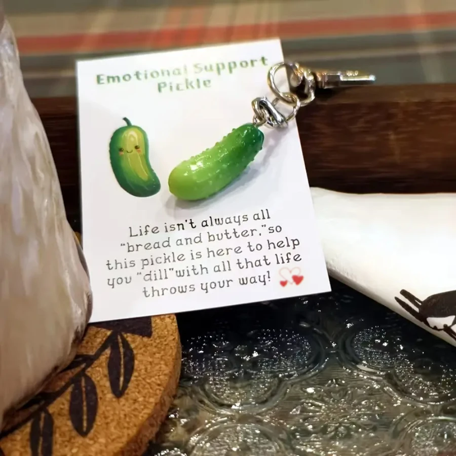Inspirational Pickle Keychain with Card, Cartoon Cucumber Pocket Hug ...