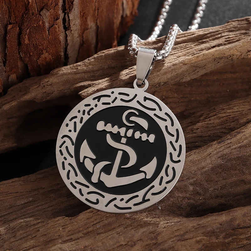 Vintage-Stainless-Steel-Caribbean-Anchor-Disc-Hip-Hop-Punk-Necklace-Men ...