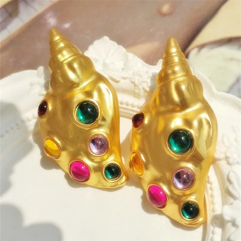 Cor-de-Ouro-do-vintage-Conch-Stud-Brincos-De-Metal-Geom-trico-para-As ...