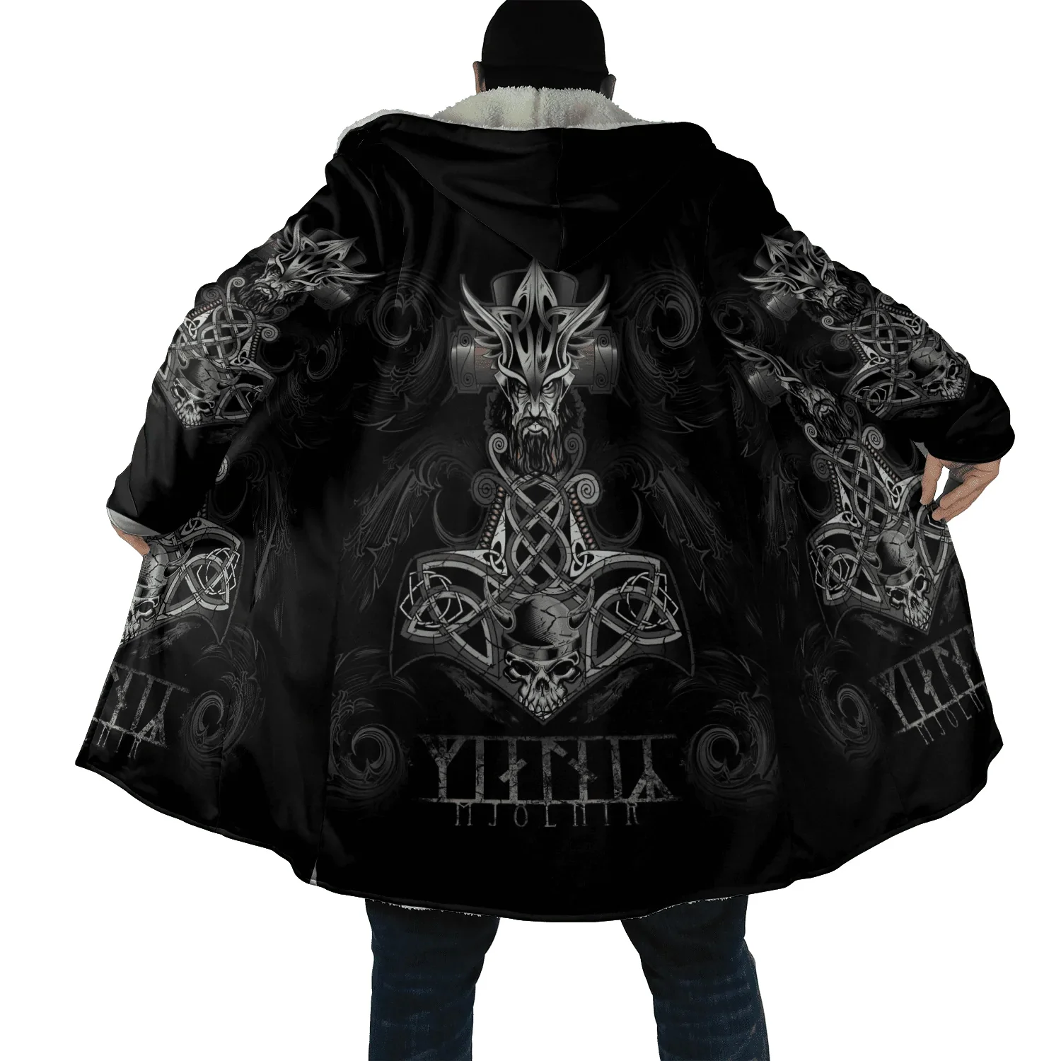 Winter Fashion Mens cloak Viking Vegvisir Runes Raven Tattoo 3D Print ...