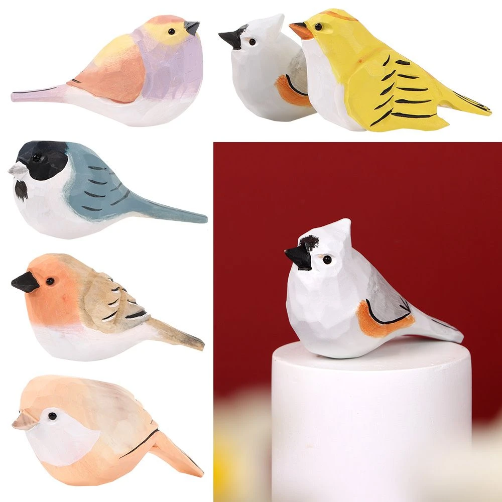 Nordic Style Wooden Bird Statue Ornaments Decorative Carved Wood Bird ...