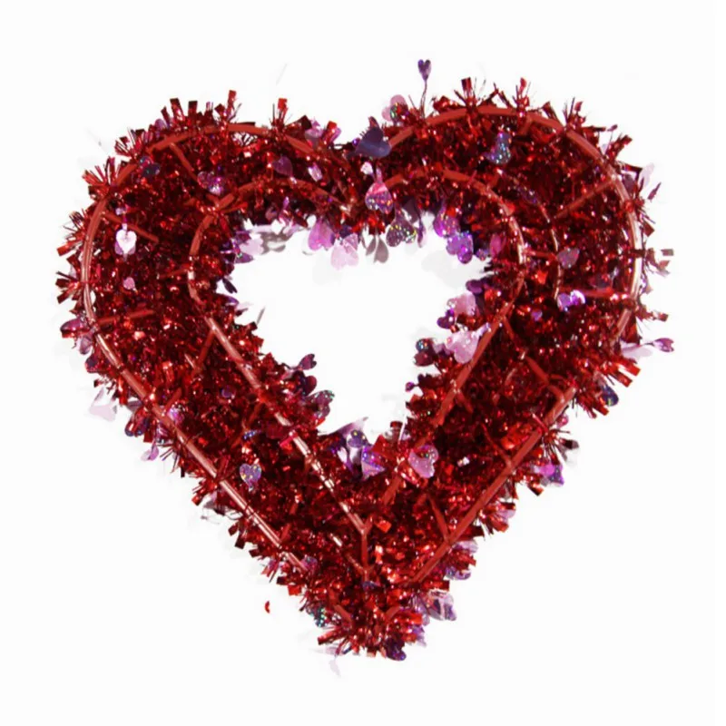 Valentine-Heart-Shaped-Wreaths-Red-Tinsel-Wreath-Hanging-Door-Wreath ...