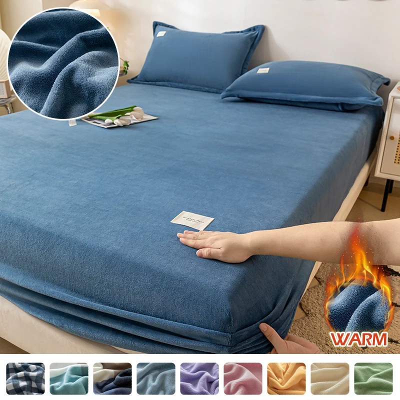 Leorate-Winter-Plush-Warm-Mattress-Cover-Bed-Fitted-Sheet-Padded ...