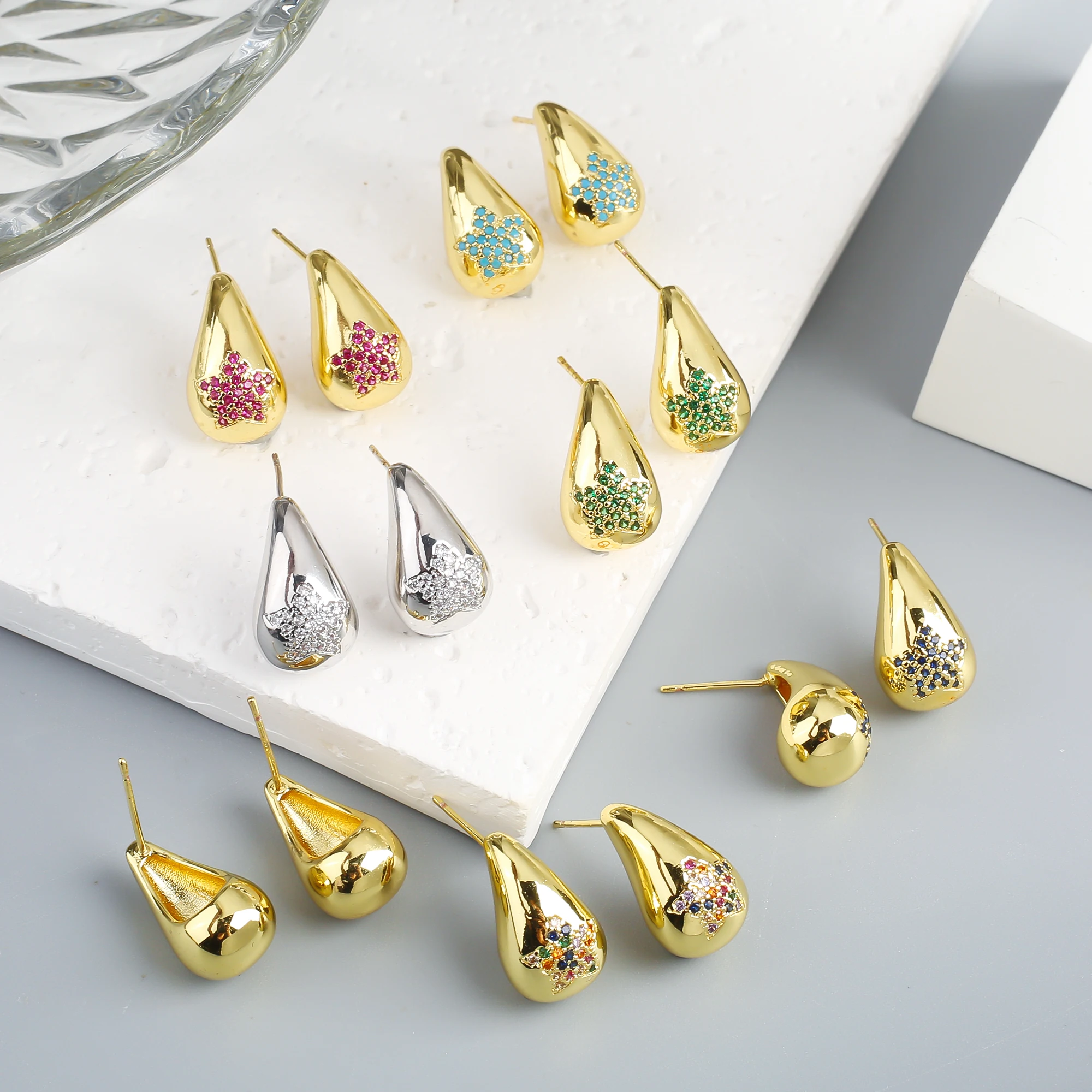 New-Fashion-Trend-Pentagram-Star-Zirconia-Comma-Studs-ladies-Earrings ...