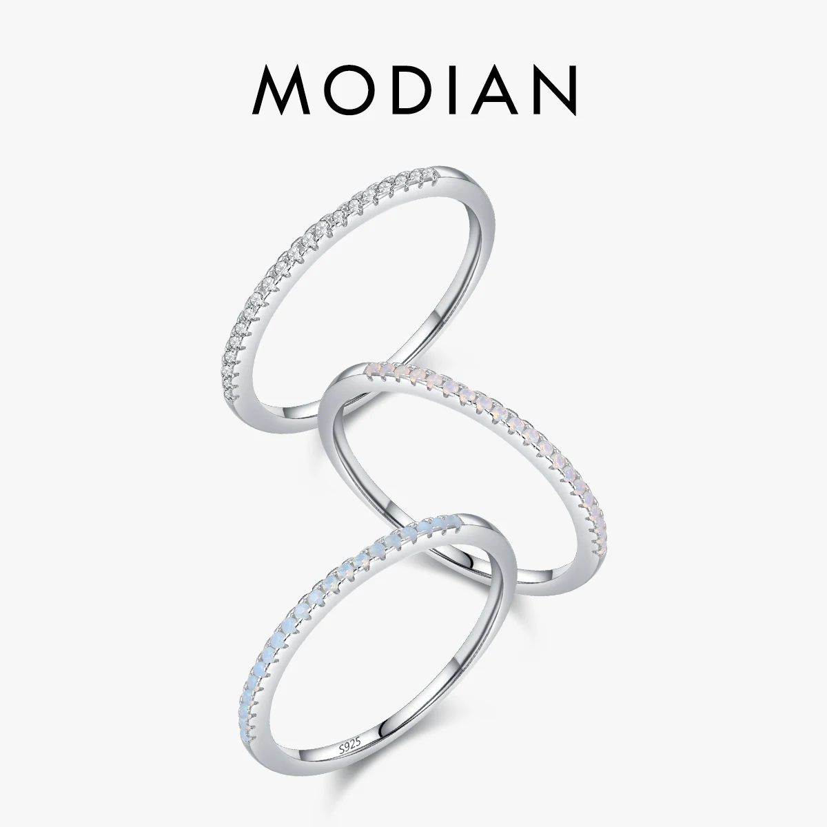 MODIAN-925-Sterling-Silver-Exquisite-Slim-Stackable-Rings-Clear-Cz ...