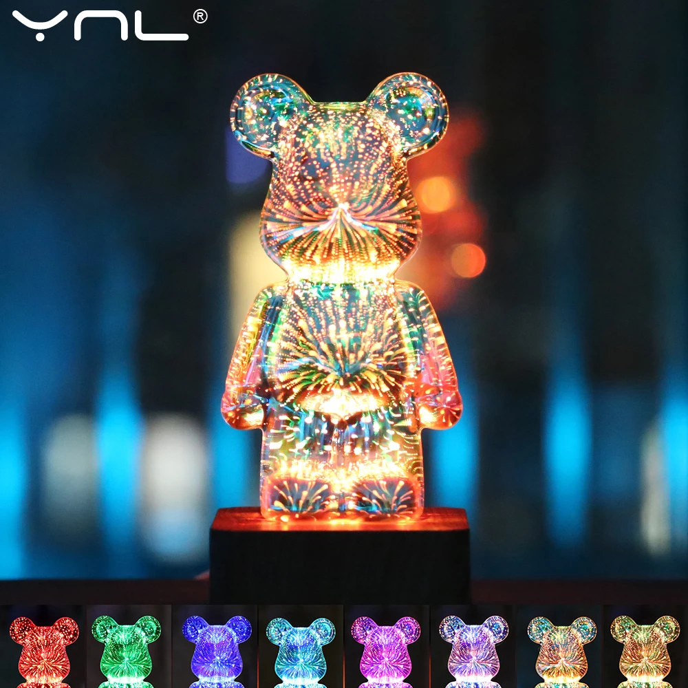 3D Led Night Light Firework Bear USB Projector Lamp Color Changeable ...