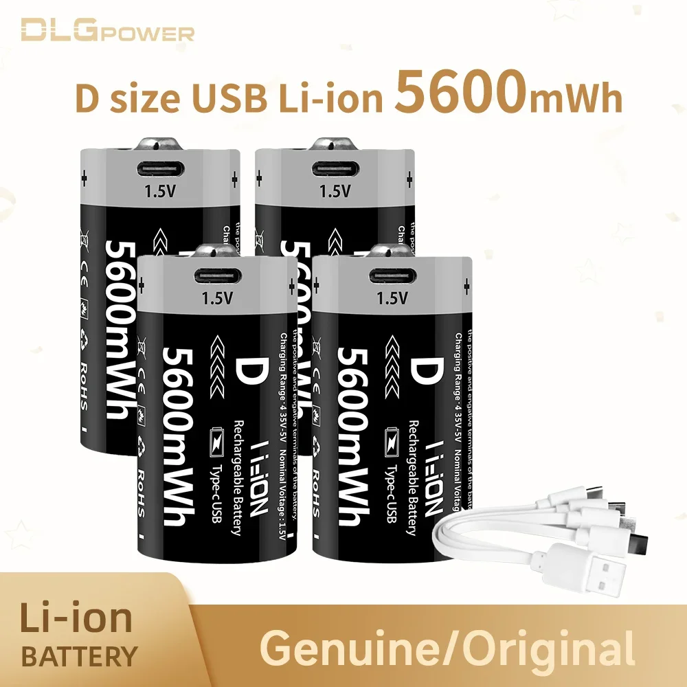 DLGpower-2-10PC-USB-5600mWh-D-cell-LR20-Lithium-Ion-Battery-Lithium-Ion ...
