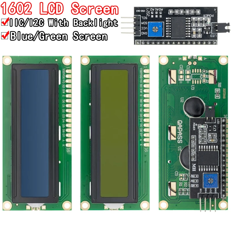 1pcs/lot Lcd Module Blue Green Screen Iic/i2c 1602 For Arduino 1602 Lcd ...