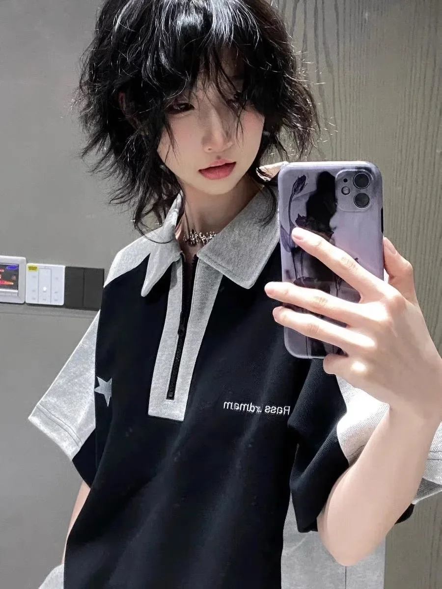 American-Vintage-Summer-T-Shirts-Women-New-Cotton-Contrast-Panels ...