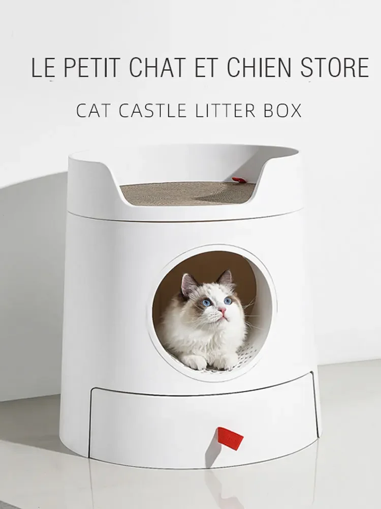 Multifunctional Castle Cat Litter Box with scratch pad large space ...