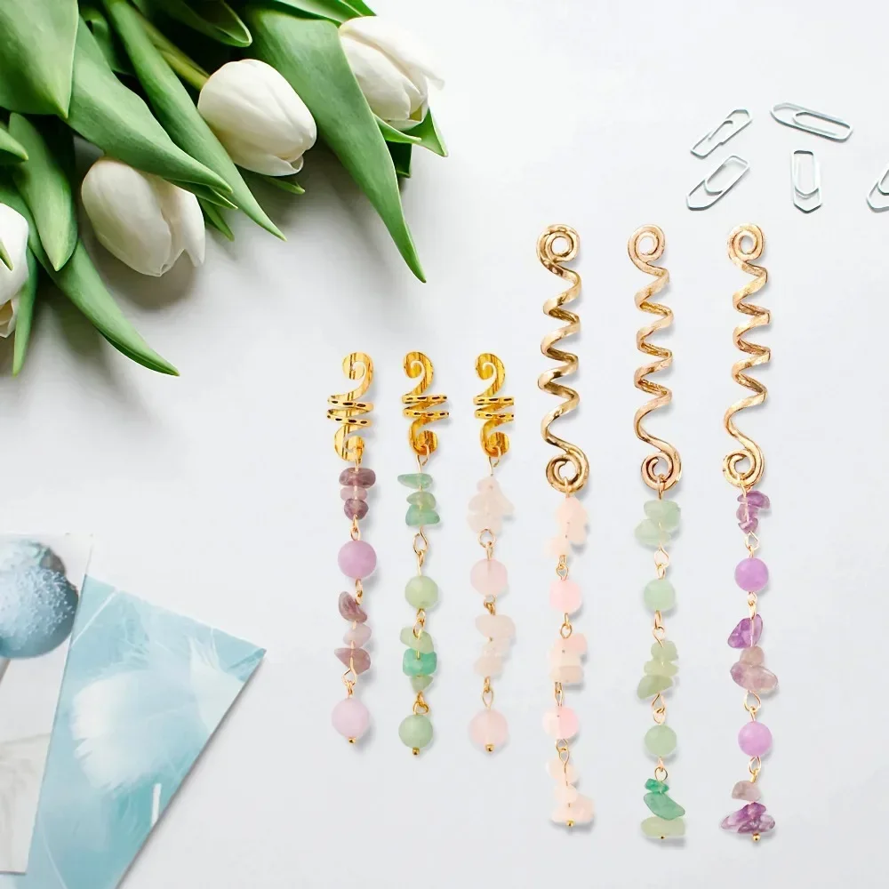 Crystal Stone Hair Braids Beads Long Tassel Spiral Charms Beads for ...