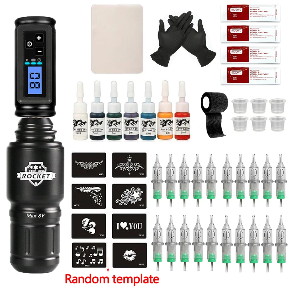 Tattoo Machine Set Complete Mini Rocket Rotary Pen Suit Cartridge ...