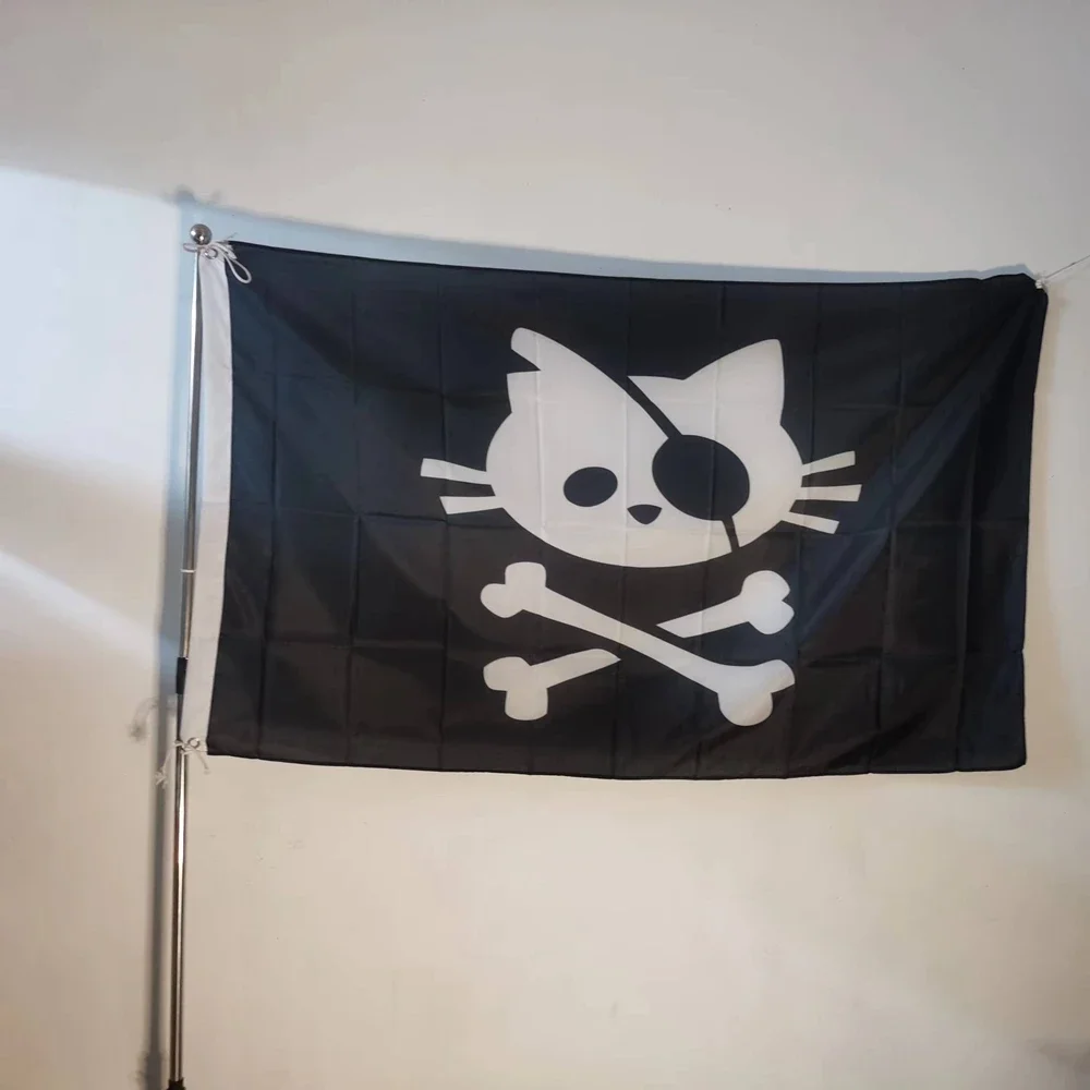 Pirate Cat Skull Flag And Crossbone Flag Banner Indoor Outdoor For ...