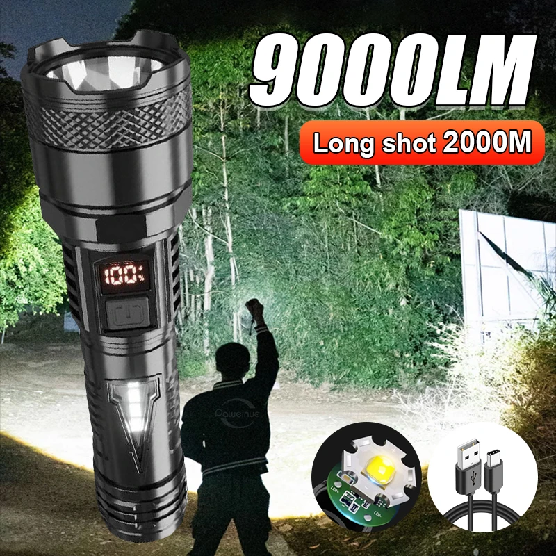 Super-Bright-LED-Flashlight-USB-Rechargeable-Tactical-Light-with-Side ...