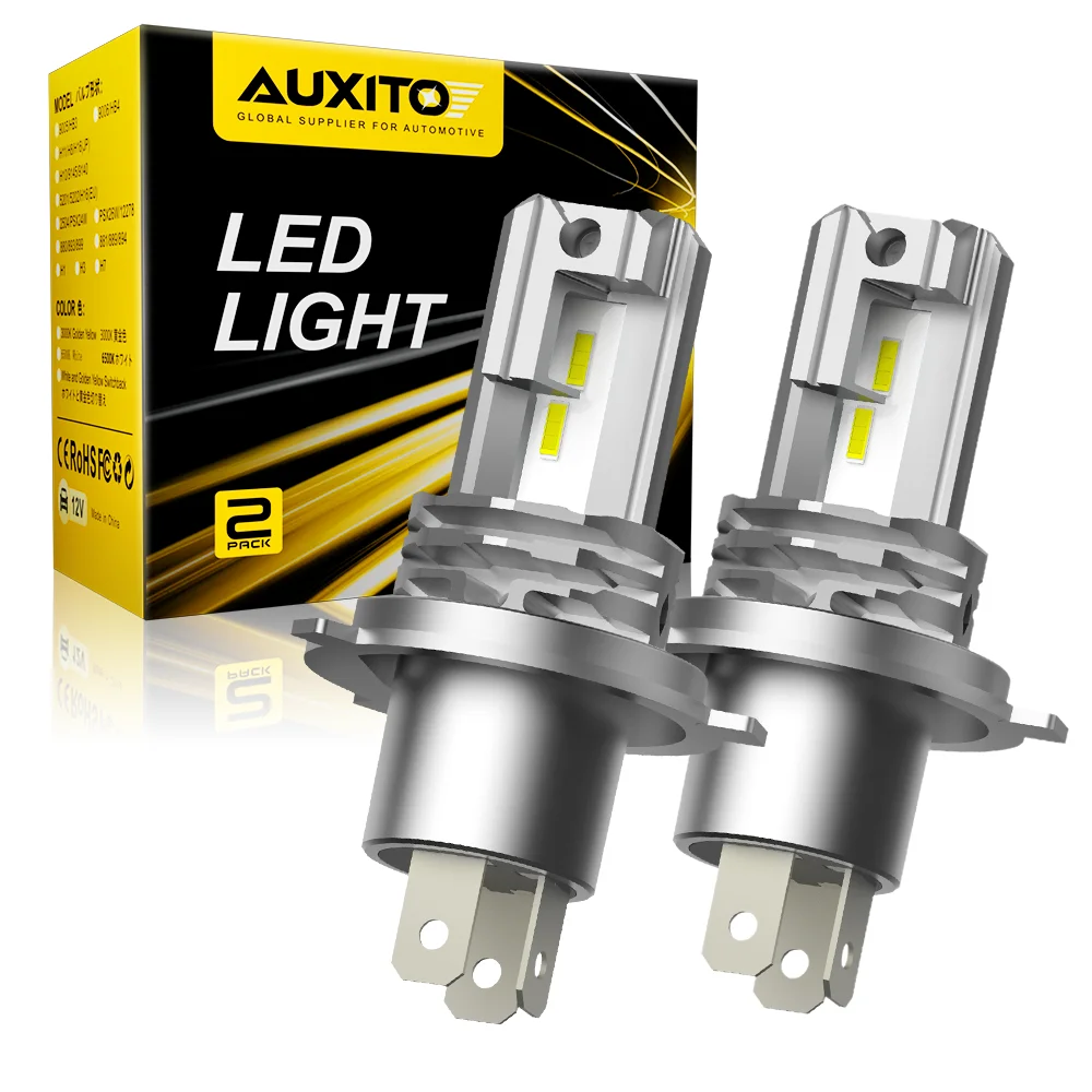 AUXITO Fanless H4 LED Car Lights CSP Headlight Bulb for Motorcycle 9003 ...