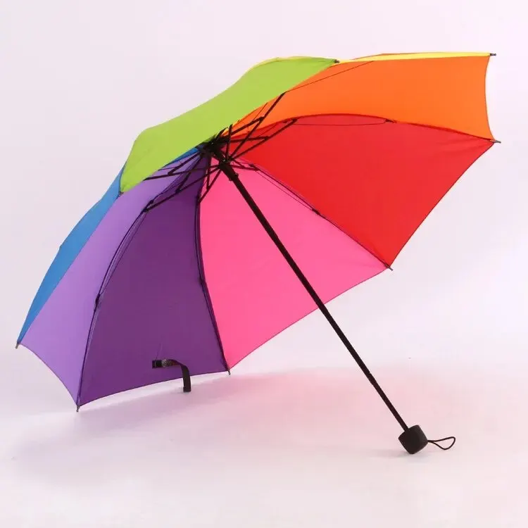 Tri-fold-Colorful-Rainbow-Umbrella-Sunshade-Rain-Protection-Creative ...
